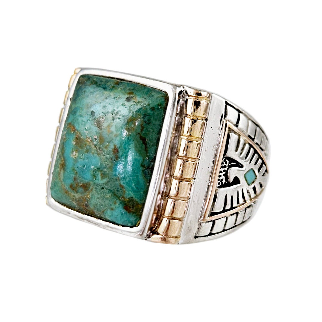 Mens Sterling Silver and Turquoise Thunderbird Ring With 18K Gold Plating - Size 12 - Etsy