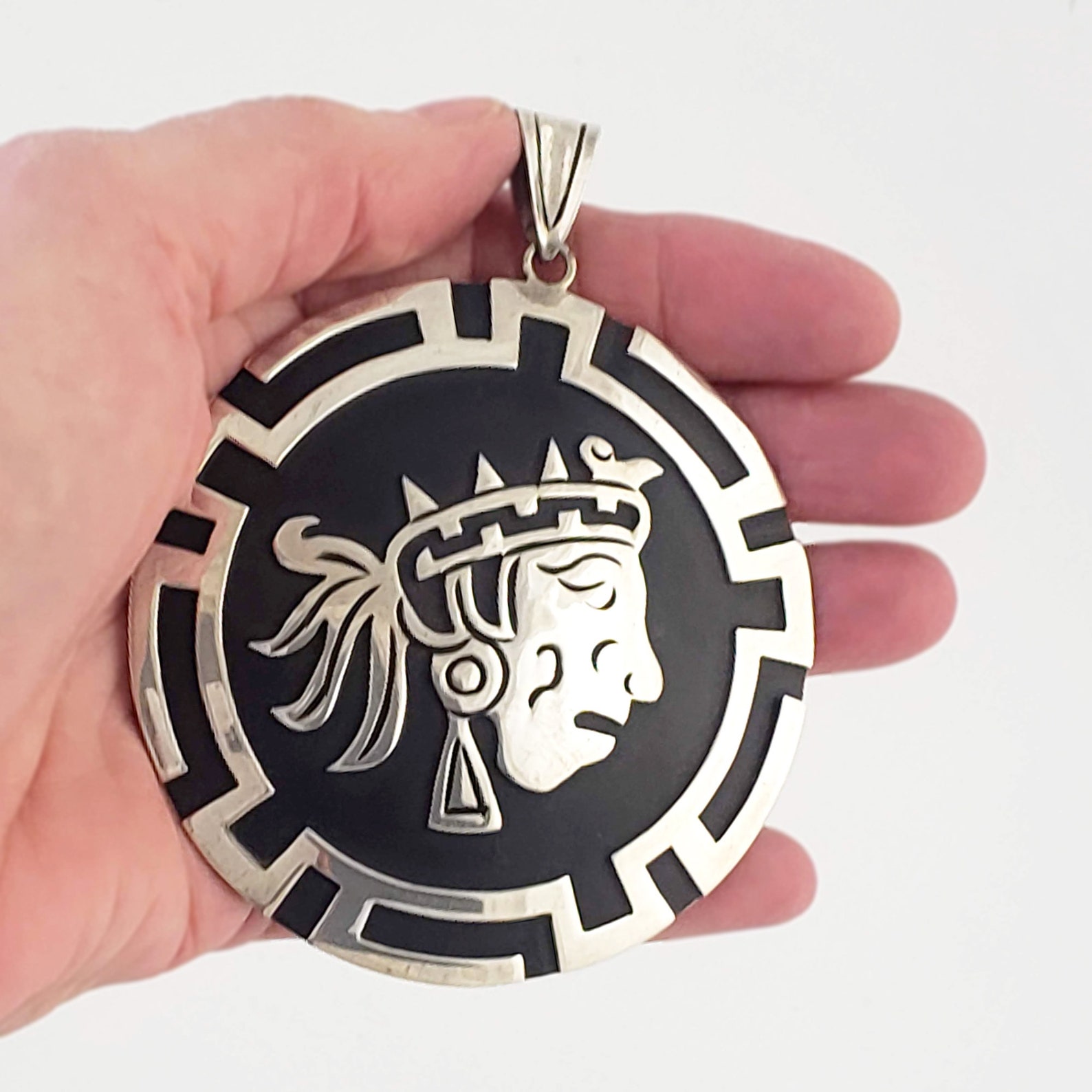 Huge Aztec Warrior Medallion in Sterling Silver 1 Ozt - Etsy