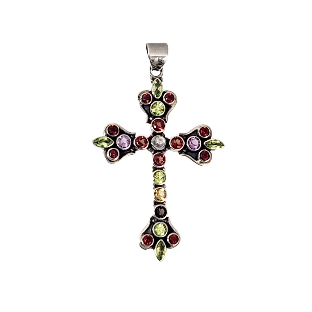 Multi Gemstone Cross in Sterling Silver - Large, Colorful Cross Pendant ...
