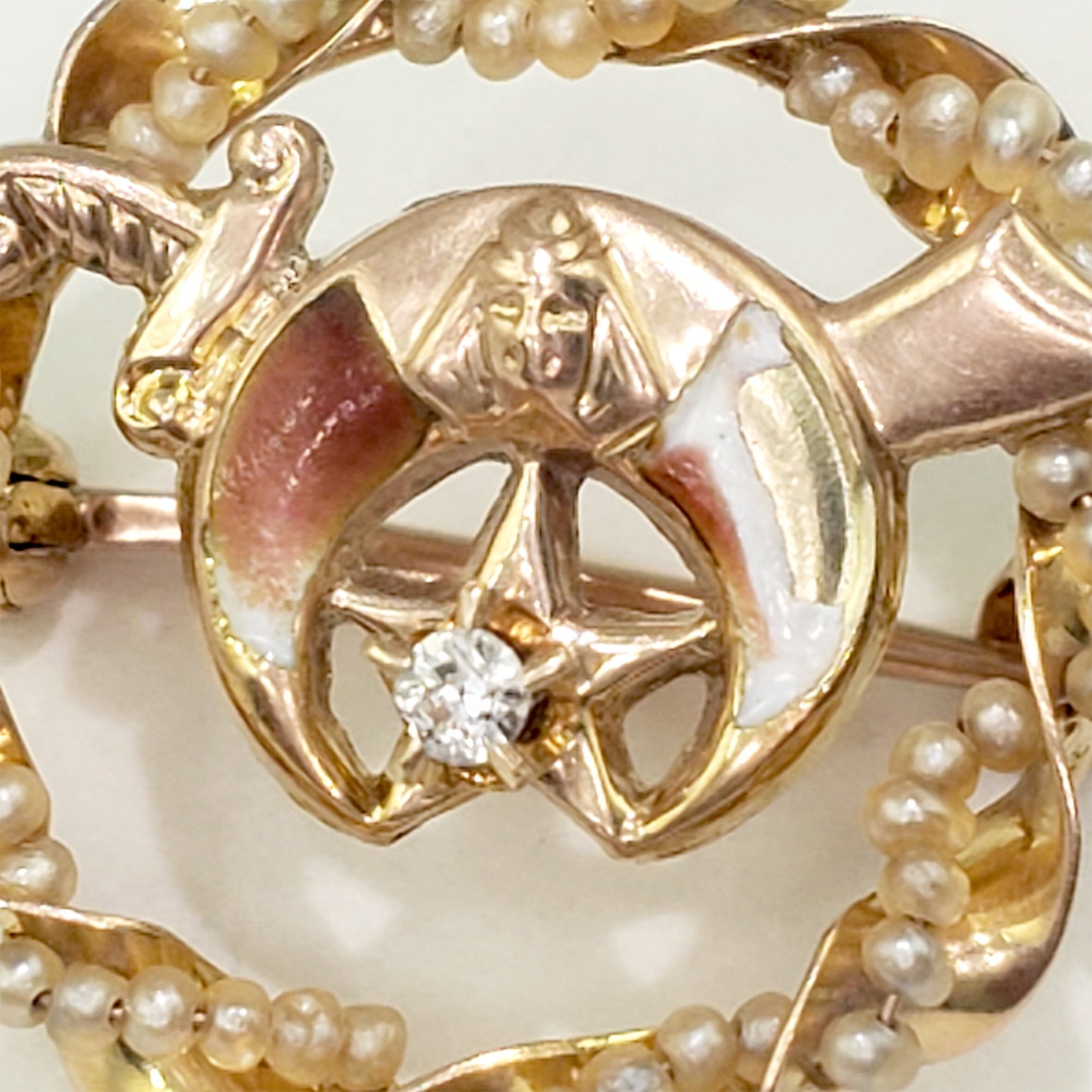 Antique Moolah Shriners Lapel Pin - 10K Gold With Diamond & Seed Pearls ...