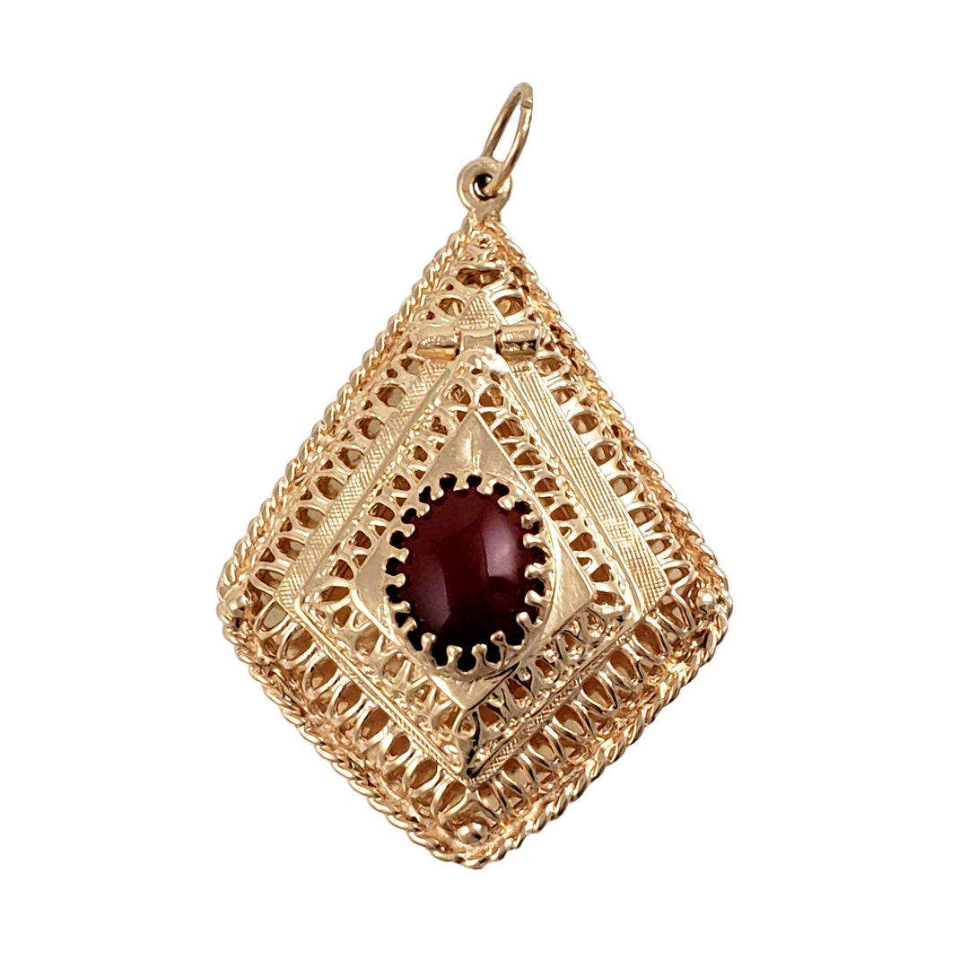 14K Gold Pomander Locket With Carnelian Stone - Elegant Filigree ...