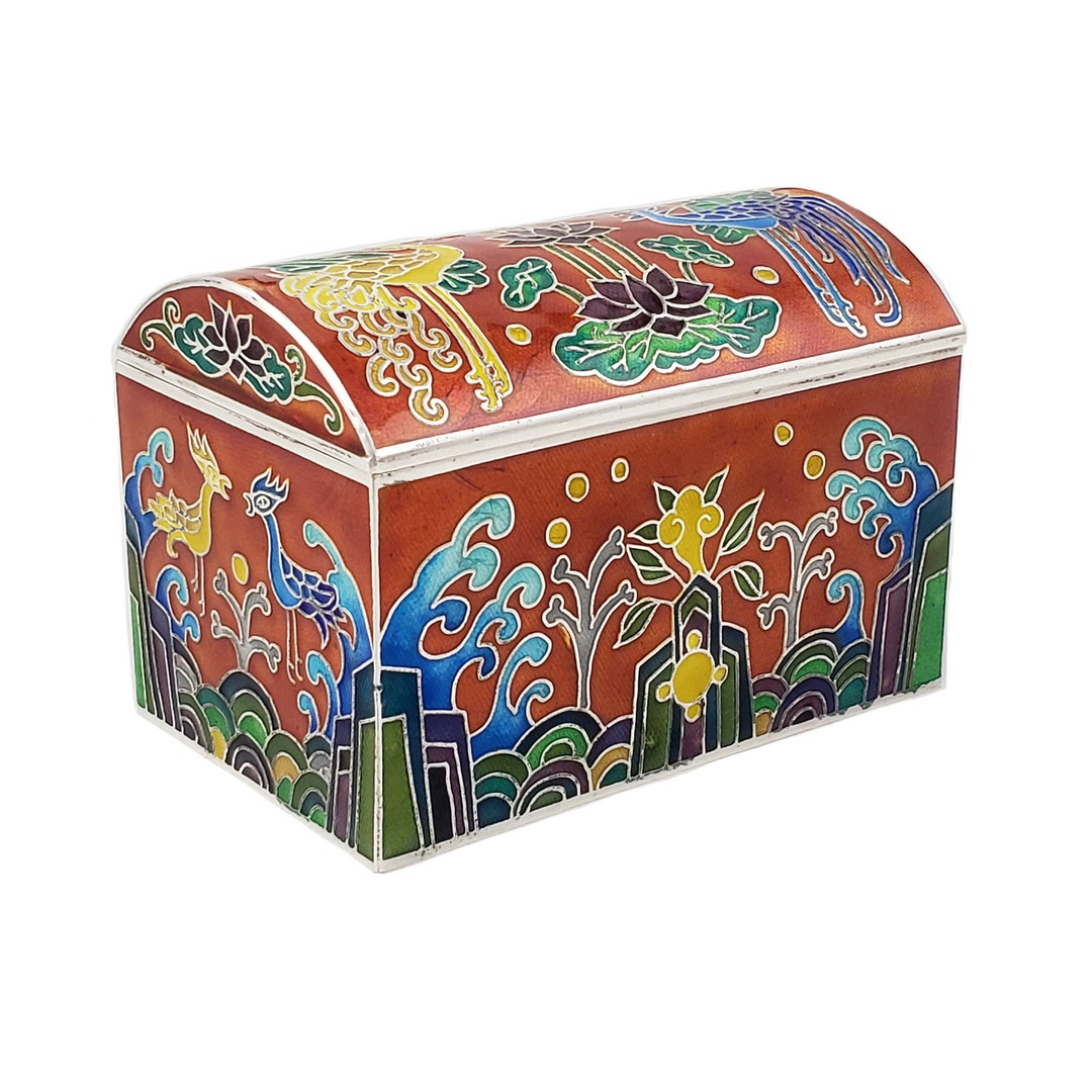 Fine Silver Cloisonne Enameled Box - Korean Bonghwang and Lotus ...