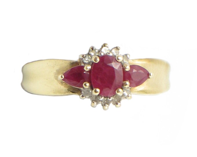 10K Gold Ruby Ring With Diamond Accents Vintage 3 Rubies & Diamond Ring ...