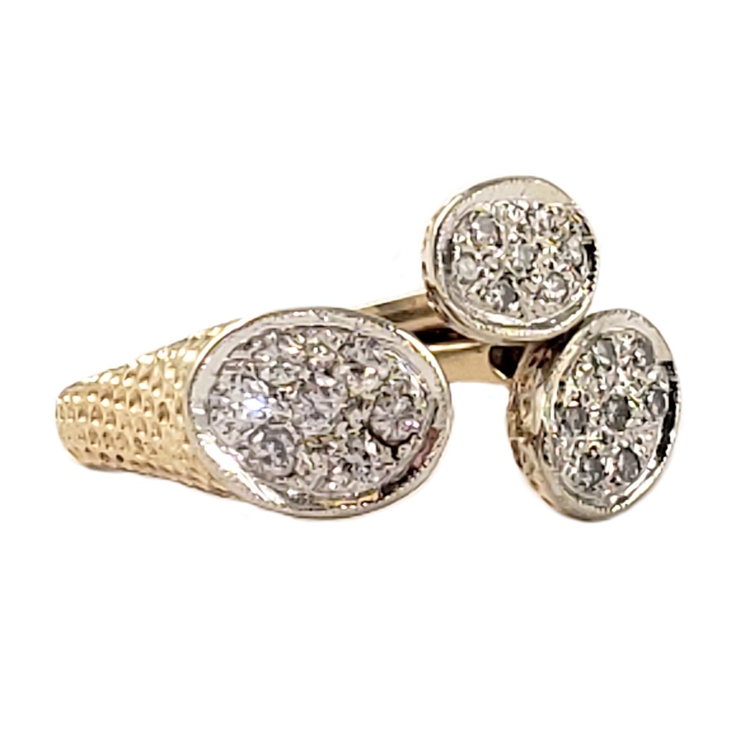 Fun 14K Gold and Diamond Open Wrap Ring - Vintage Modern 21 Stones ...
