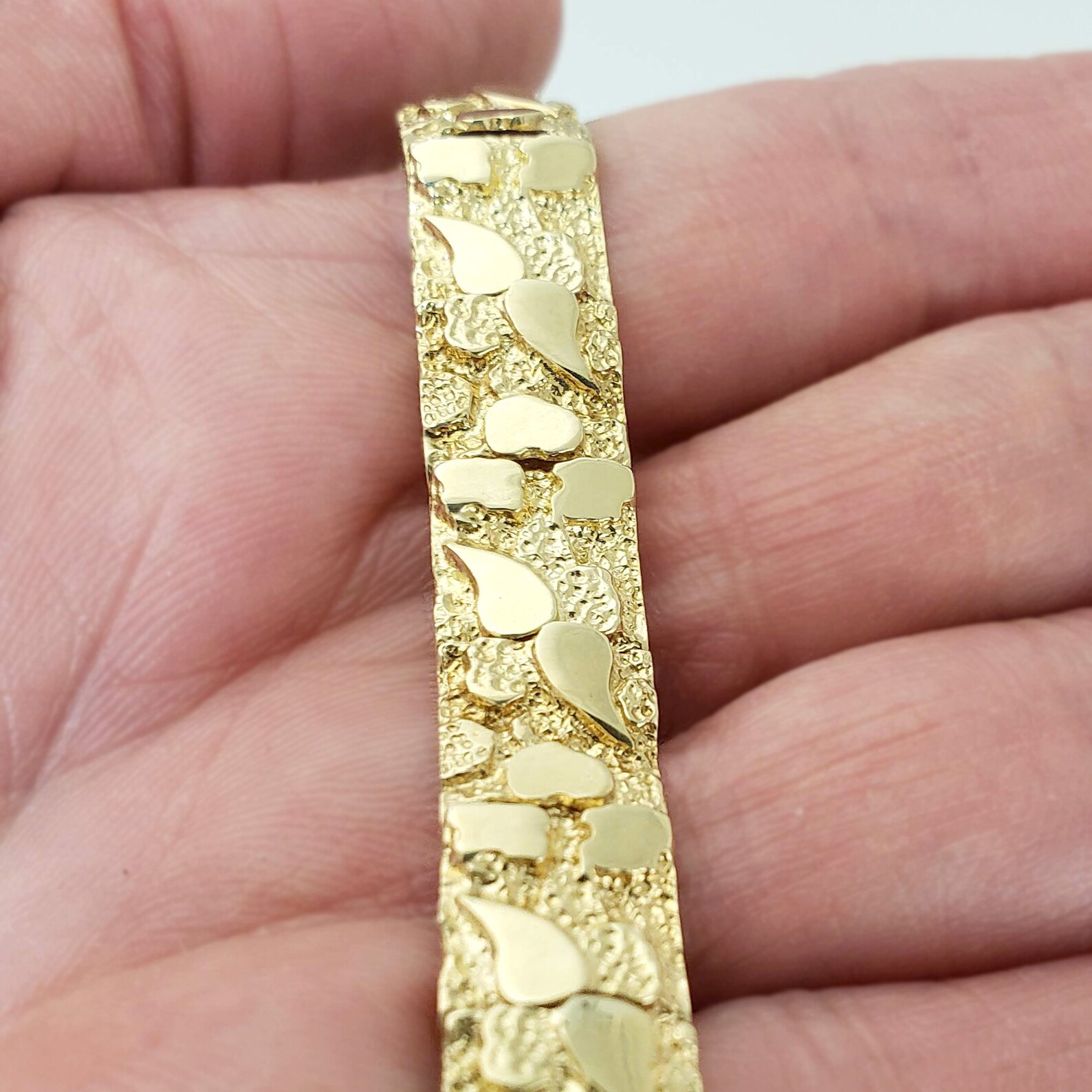 10K Gold Nugget Textured Bracelet Vintage Sparkly Gold Link | Etsy