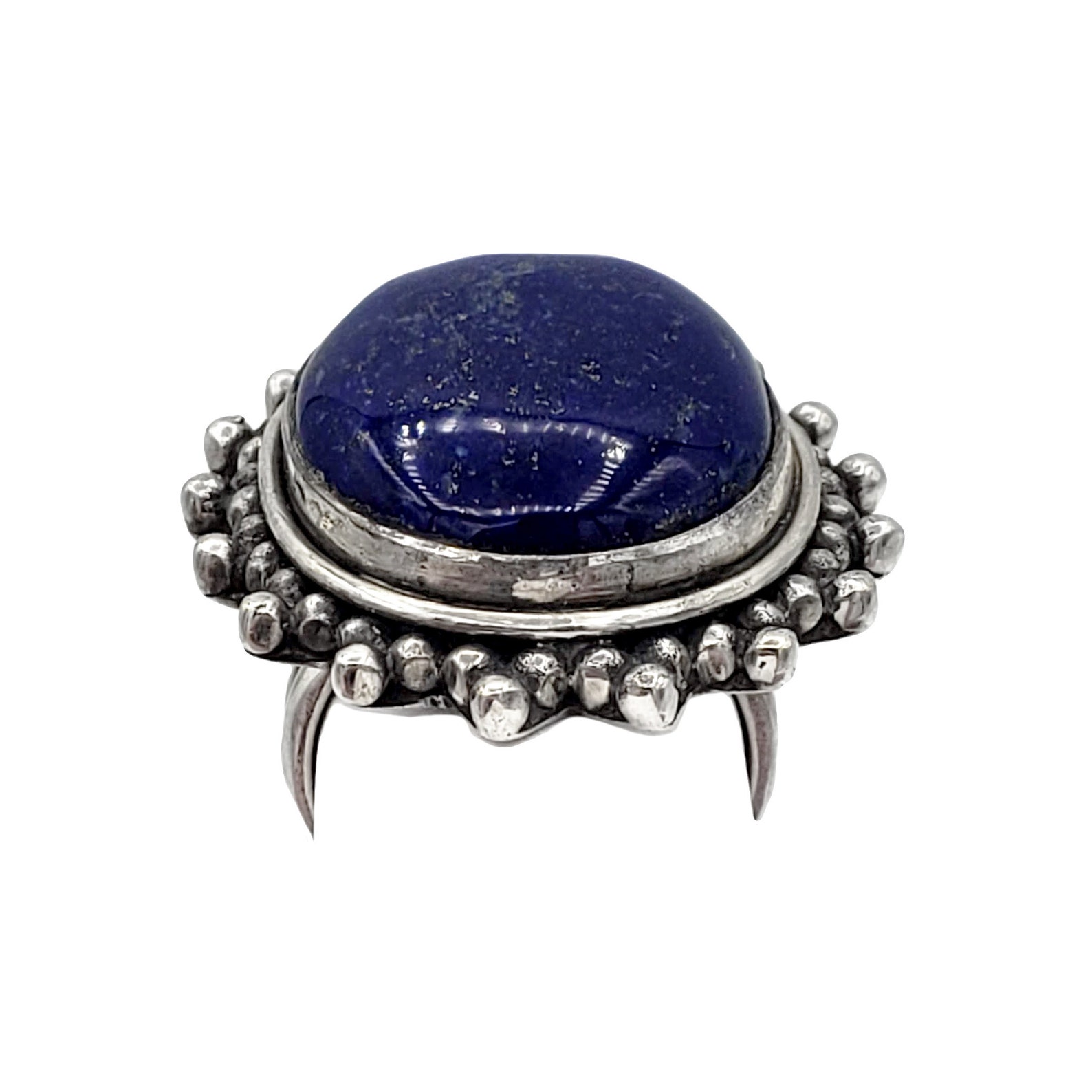 Large Lapis Ring in Sterling Silver With Beaded Frame Triple - Etsy