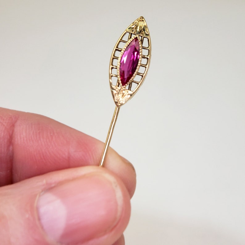 Antique 10K Gold Stick Pin With Synthetic Ruby - 2 5/8"tall - Etsy