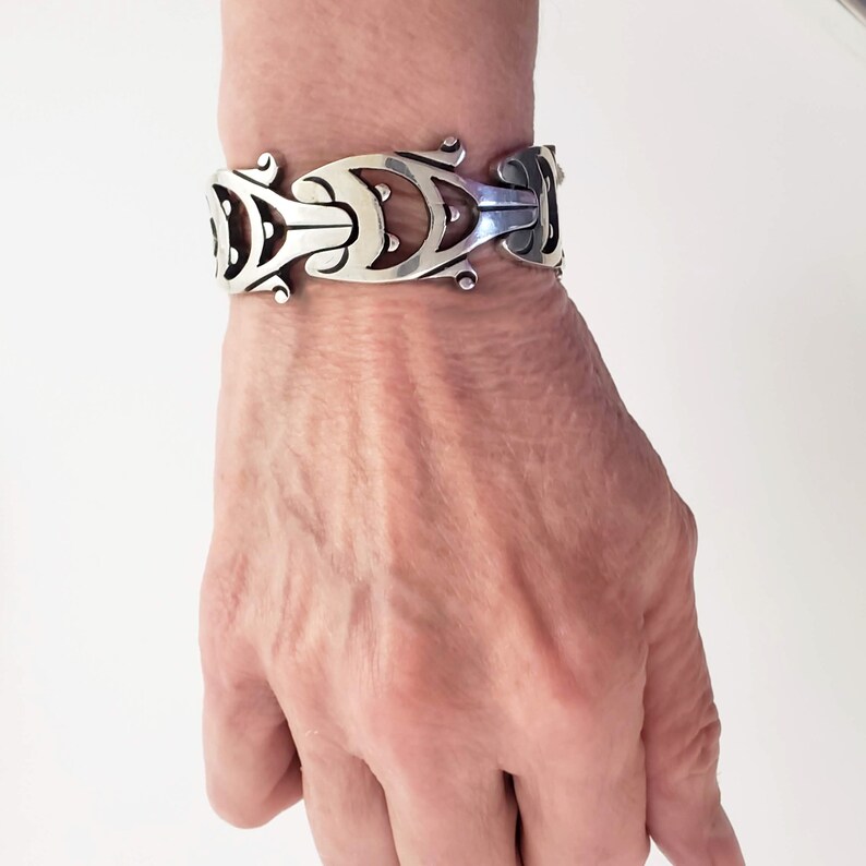 Heavy Sterling Silver Bracelet With Unique Link Design | Etsy