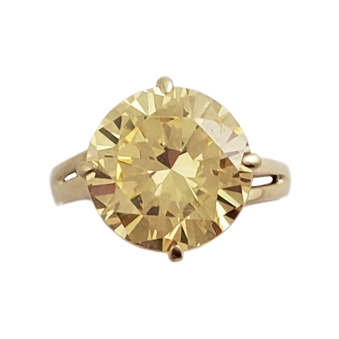 10K Gold and CZ Ring Light Yellow Round Gemstone Size 7.25 - Etsy