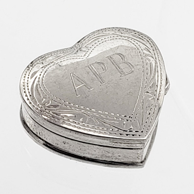 Sterling Silver Heart-shaped Trinket Box Pillbox Engraved APB - Etsy