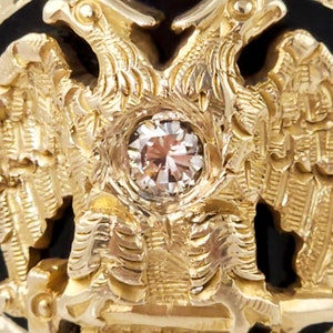 Vintage 14K Gold Double Headed Eagle Masonic Ring With Diamond ...