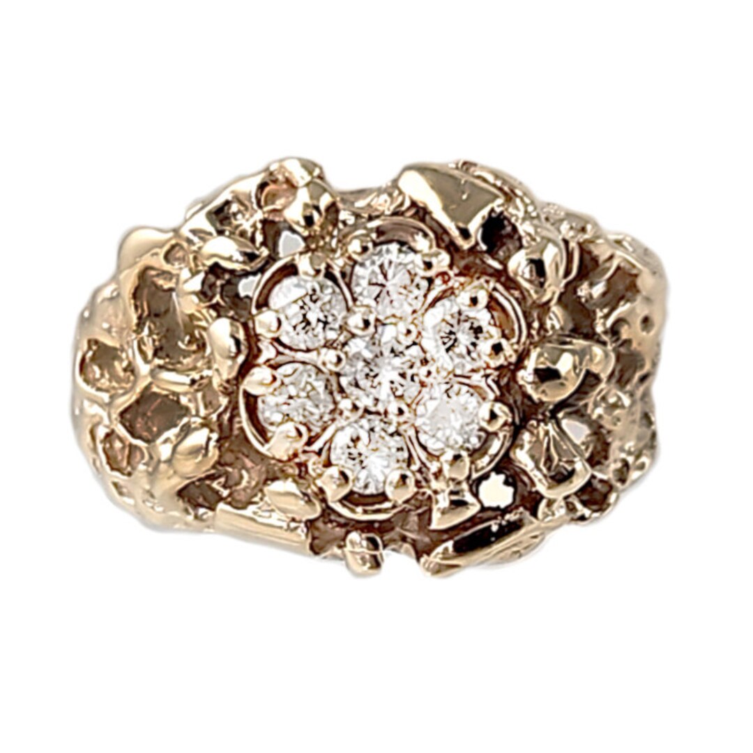 Vintage 14K Gold and Diamond Nugget Texture Ring - .5 Ctw - Size 9.25 ...