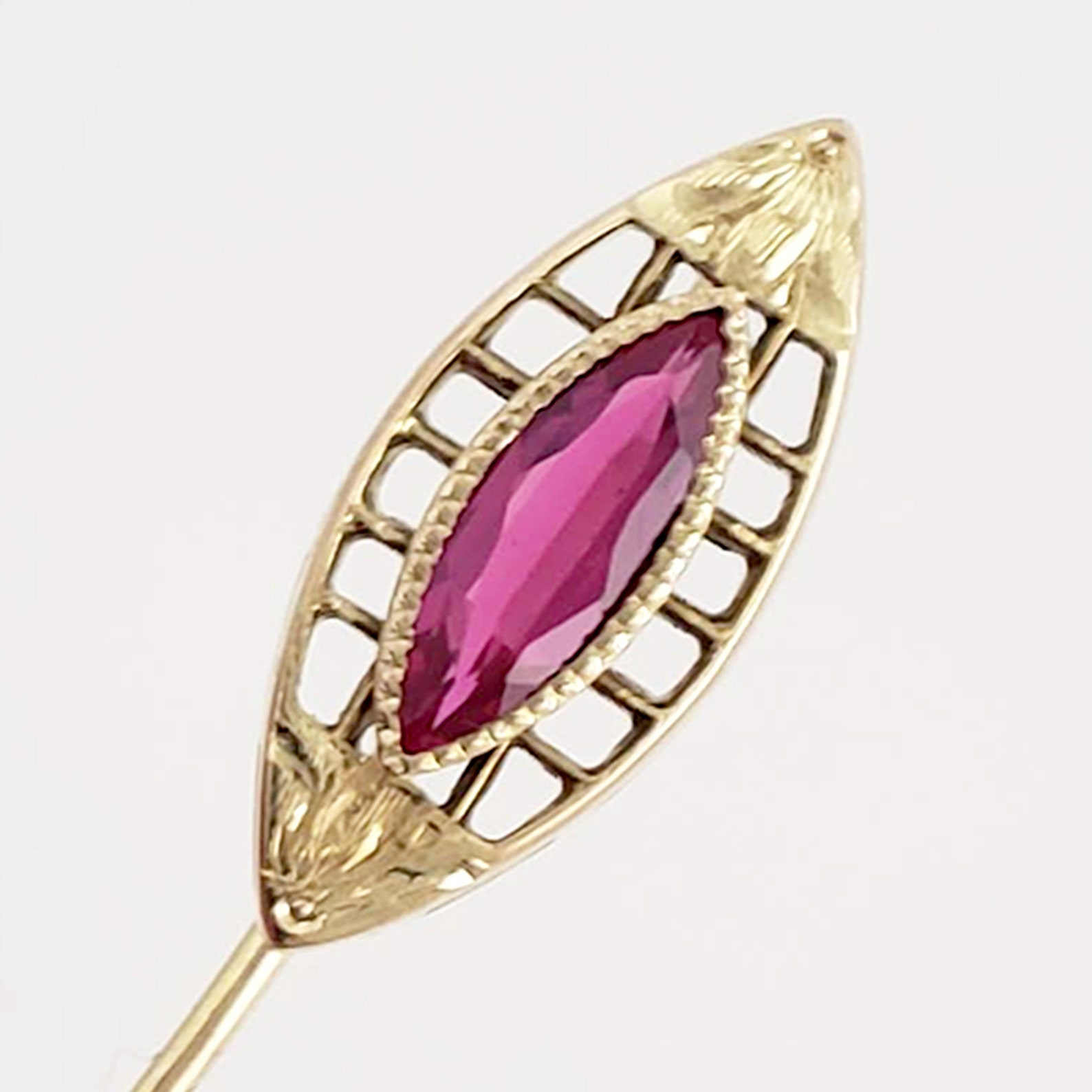 Antique 10K Gold Stick Pin with Synthetic Ruby 2 | Etsy