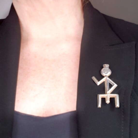 Vintage Tribal Symbol Stick Figure Pin in Cast Silver… - Gem