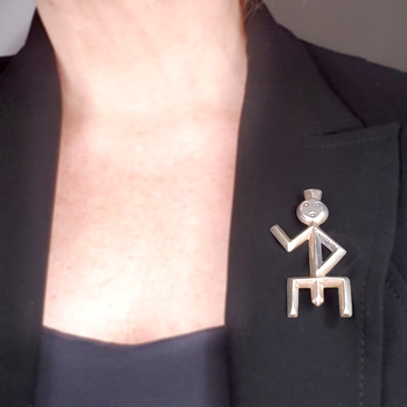 Vintage Tribal Symbol Stick Figure Pin in Cast Silver 2 - Etsy