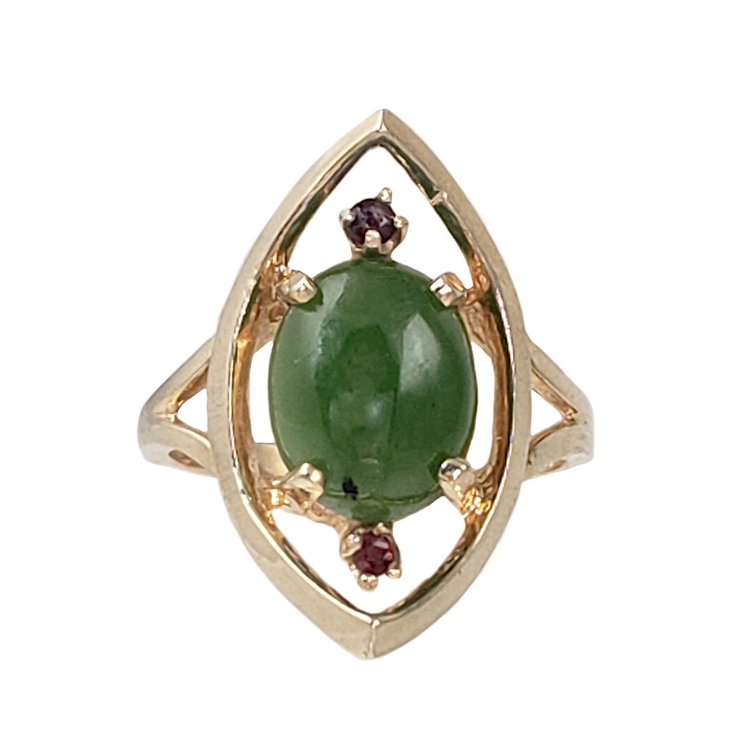 Vintage Jade Ring in 14K Gold With Garnets - Unique Asian Inspired ...