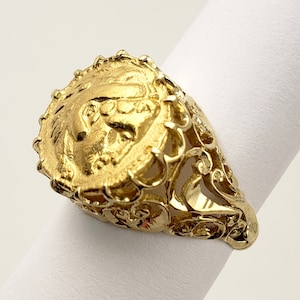 Solid 18K Gold Ancient Greek Coin Replica in Scroll Carved Ring - .25 ...