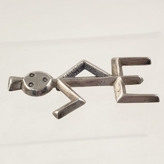 Vintage Tribal Symbol Stick Figure Pin in Cast Silver… - Gem