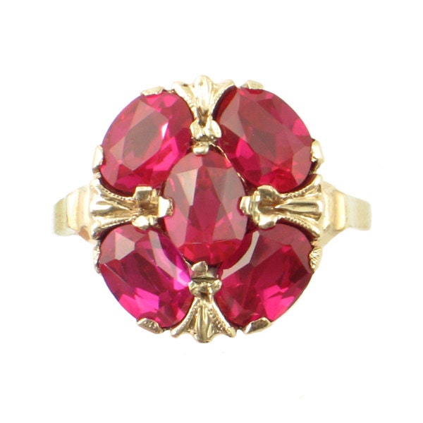 Ruby Ring in 10K Gold Art Moderne Style Ring With 5 | Etsy