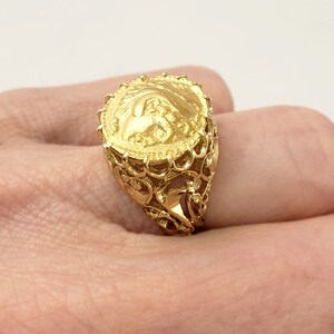 Solid 18K Gold Ancient Greek Coin Replica in Scroll Carved Ring - .25 ...