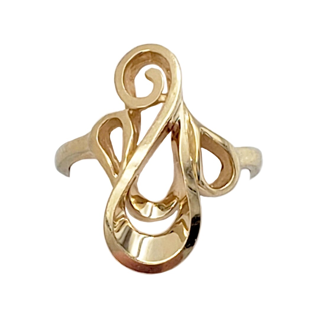 14K Gold Squiggle Ring Loops and Swirls Design Size 6.25 - Etsy