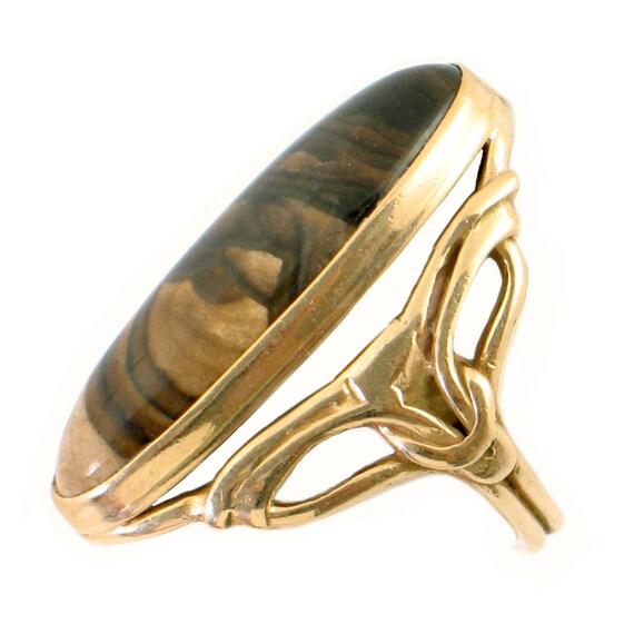 14K Gold & Picture Jasper Ring - Handcrafted Knuckle … - Gem