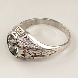 Vintage Mens Sterling Silver and Glass Stone Ring With Decorative ...
