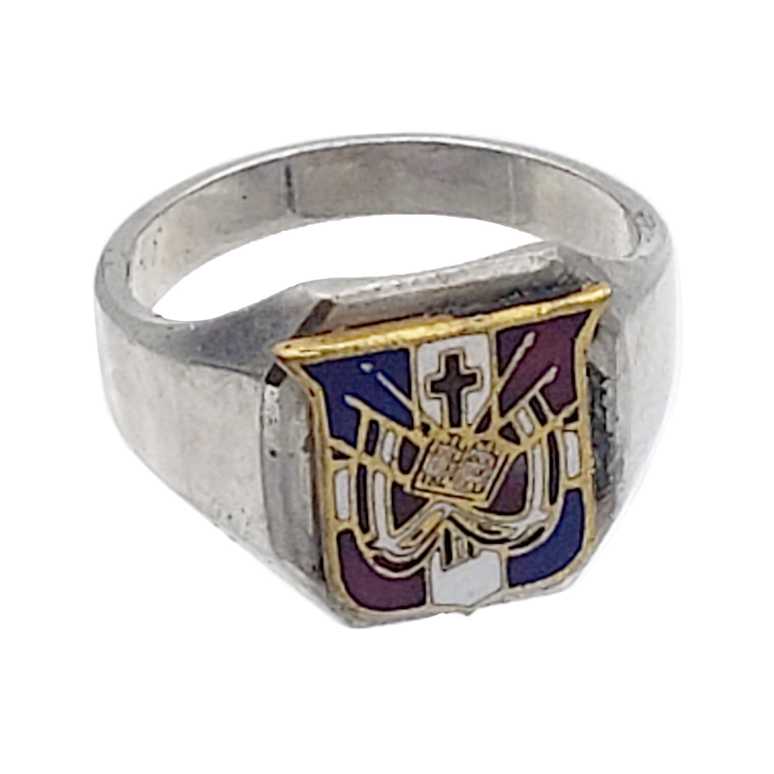 Sterling Silver Signet Ring With Gold Shield and Enamel Work | Etsy