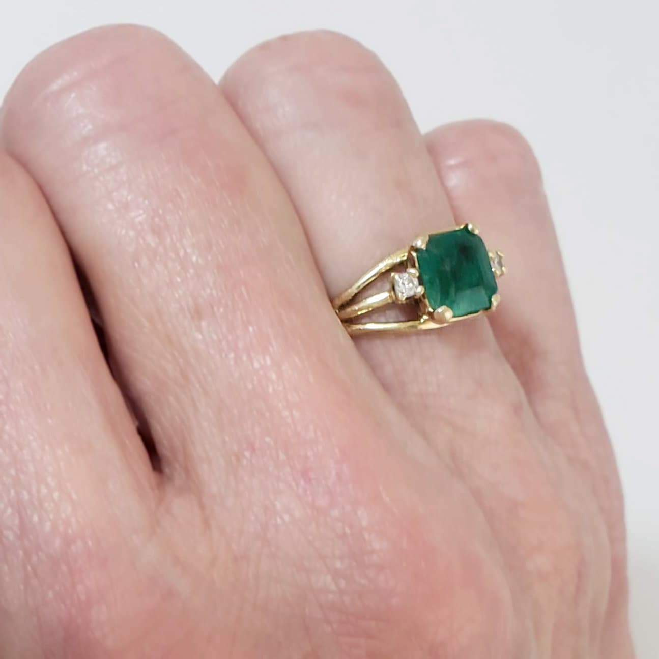 Vintage 18K Gold and Emerald Ring with Diamonds 1.25 ct. | Etsy