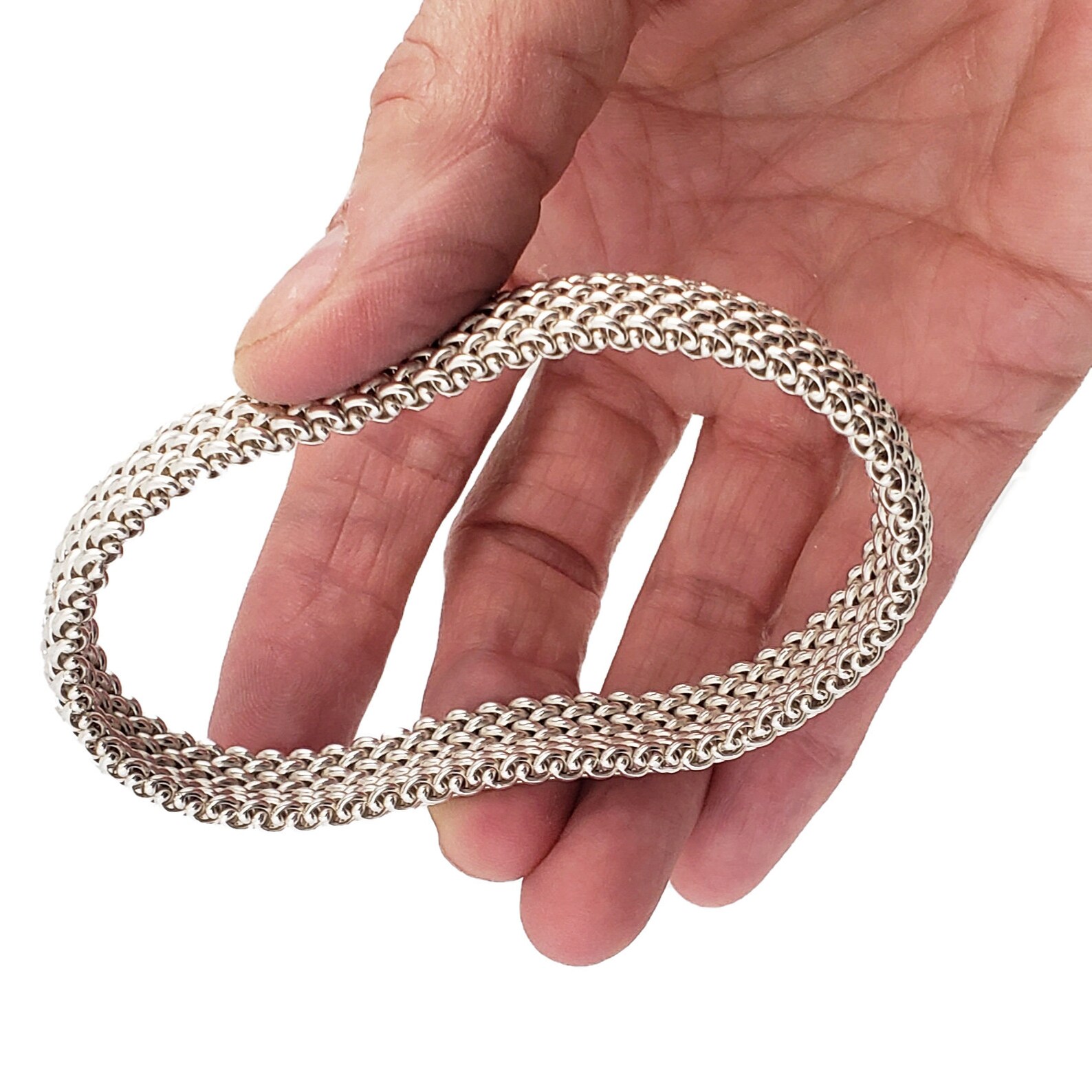 Vintage Sterling Silver Mesh Bangle Flexible Woven Chain - Etsy