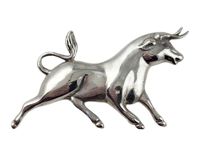Large Sterling Silver Bull Brooch - Vintage Mexican - 3.5" Wide - Etsy