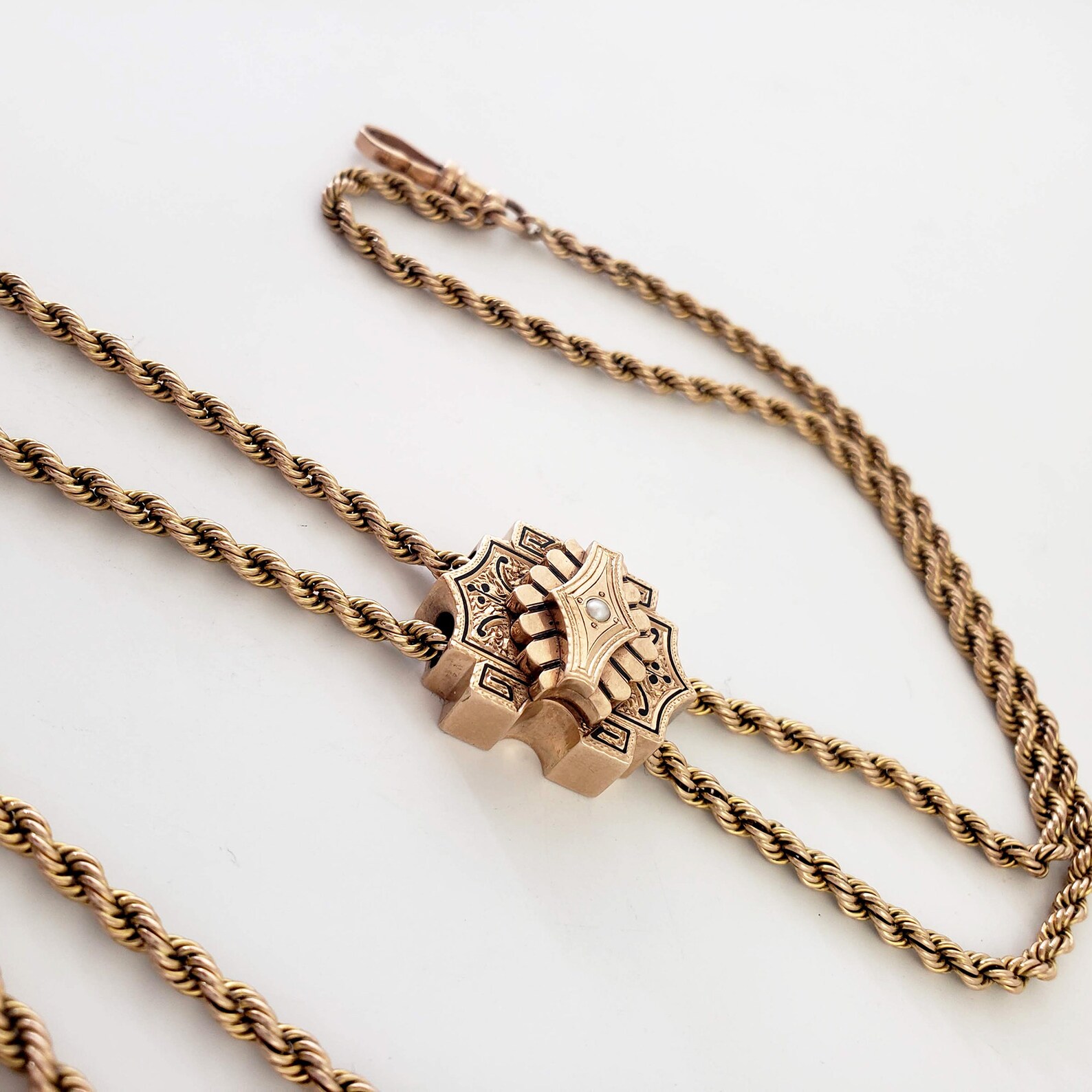 Victorian Slider Chain in 10K Gold 50 Long Watch Chain - Etsy