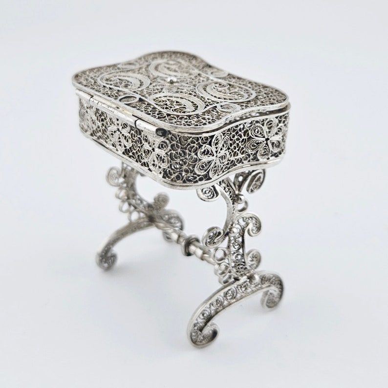 Vintage Silver Filigree Miniature Desk: Handcrafted Dollhouse Furniture ...