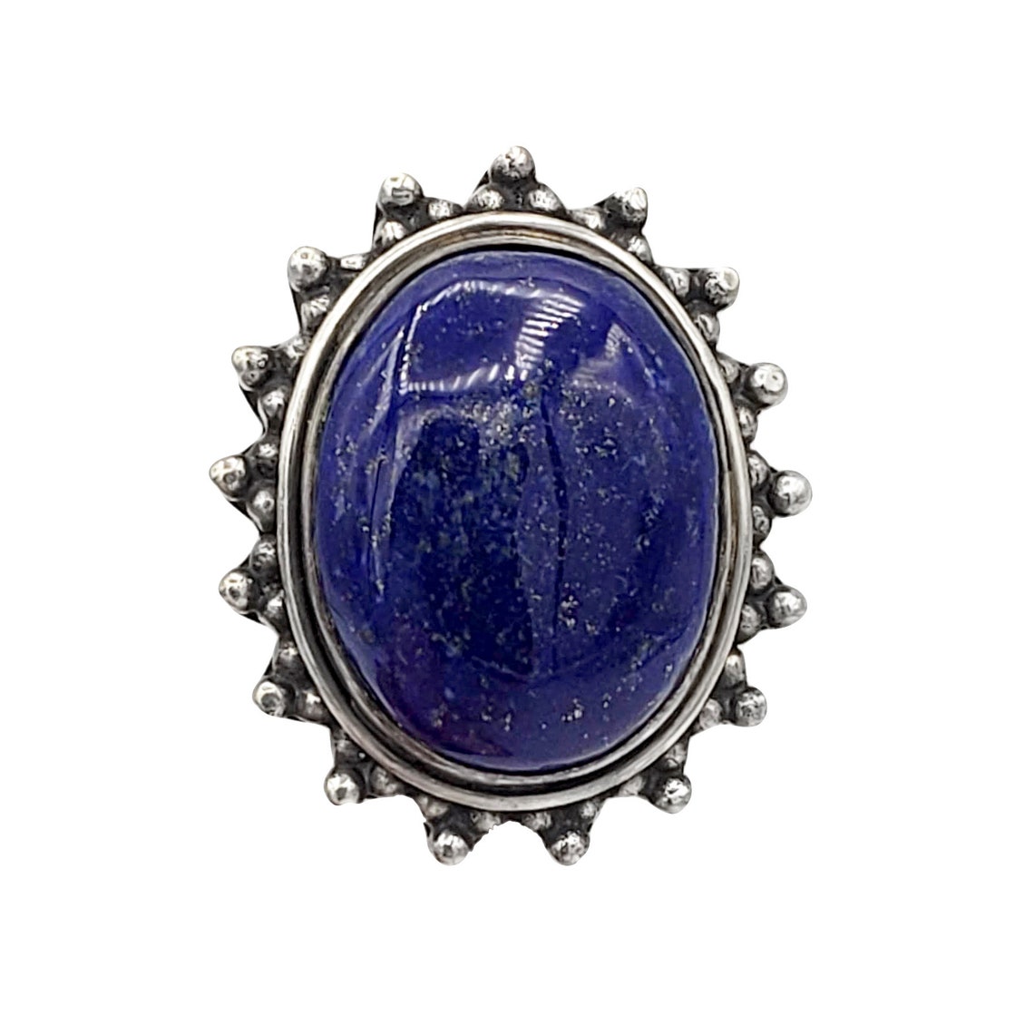 Large Lapis Ring in Sterling Silver With Beaded Frame Triple - Etsy