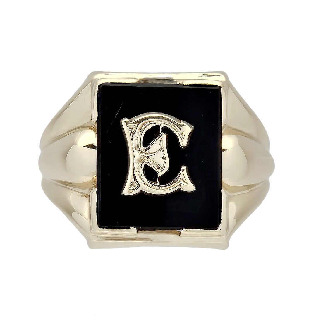 Vintage Mens Signet Ring Initial E in 10K Gold and Black Onyx - Size 12 - Etsy
