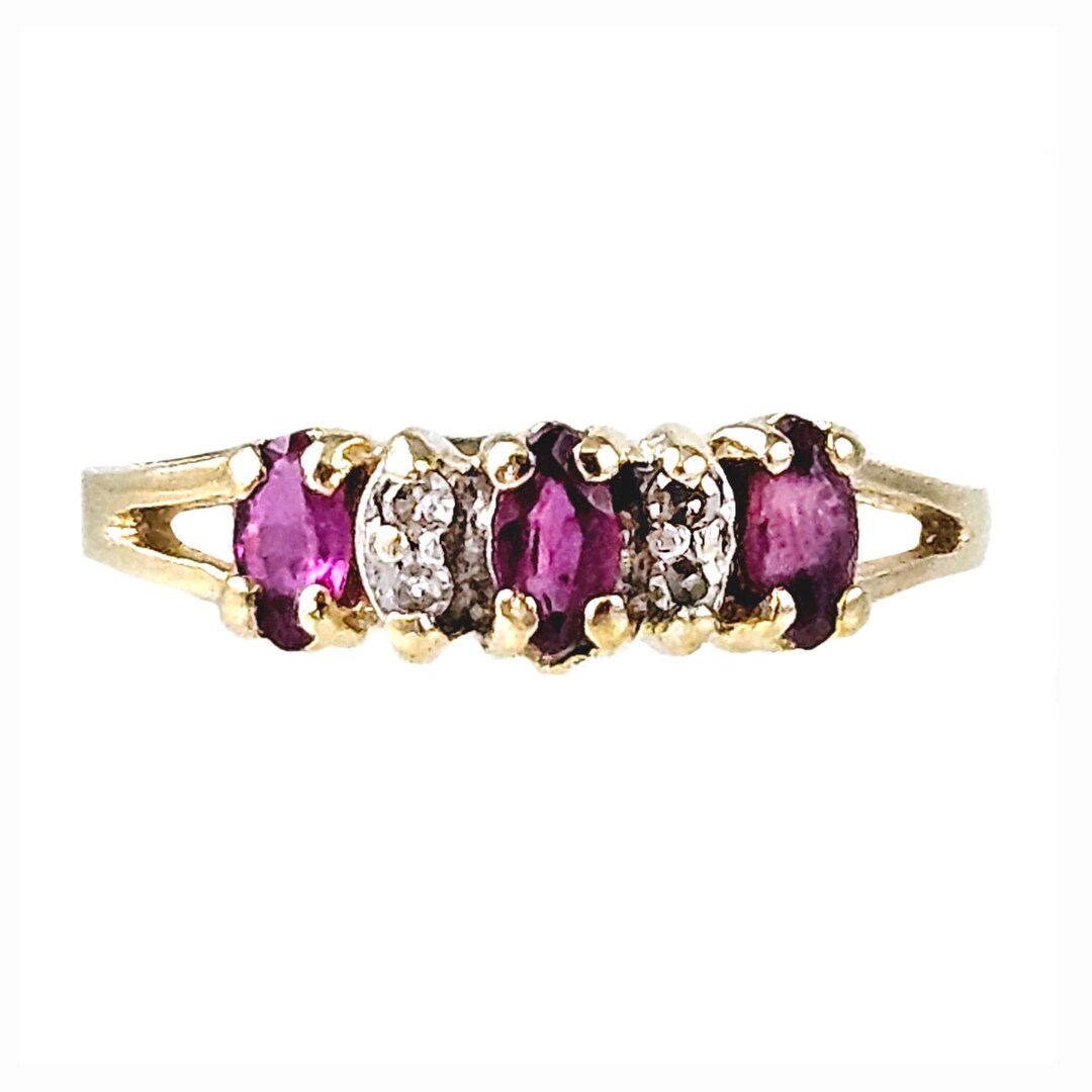 Cute 14K Gold, Ruby and Diamond Ring - Vintage Girls or Pinky - Size 3. ...