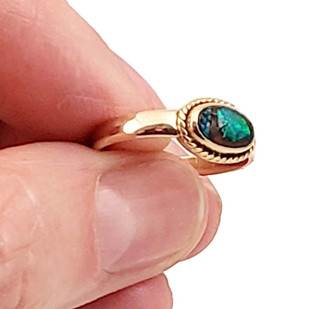 Small Boulder Opal Ring in 14K Gold Oval Stone Pinky Ring | Etsy