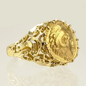 Solid 18K Gold Ancient Greek Coin Replica in Scroll Carved Ring - .25 ...