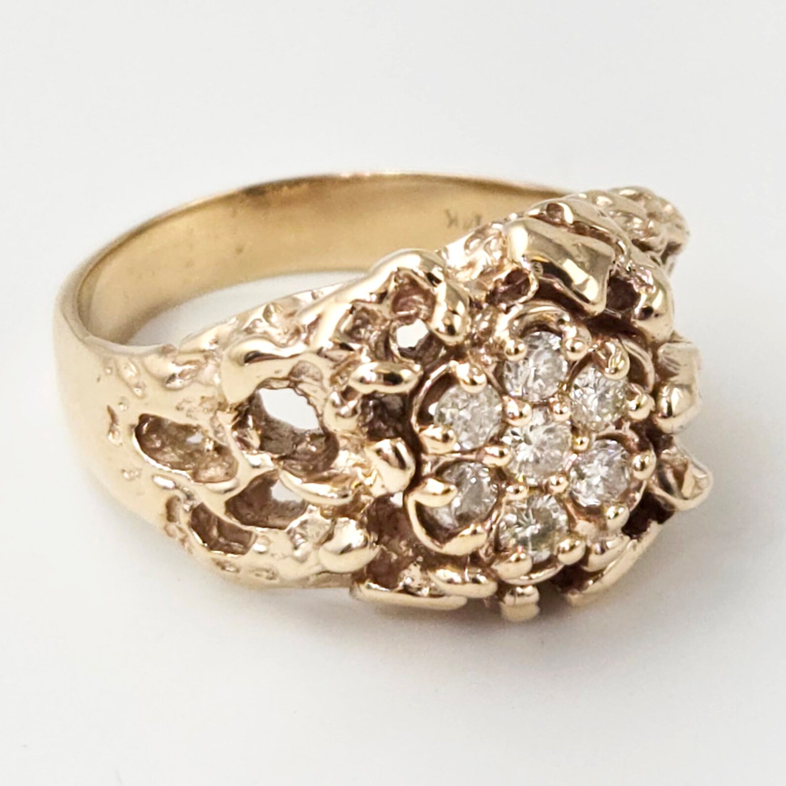 Vintage 14K Gold and Diamond Nugget Texture Ring - .5 Ctw - Size 9.25 ...