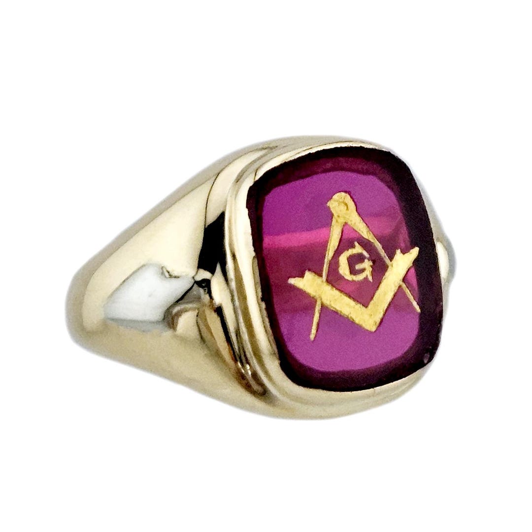 Vintage 10K Gold and Created Ruby Masonic Emblem Ring - Size 8.25 - Etsy