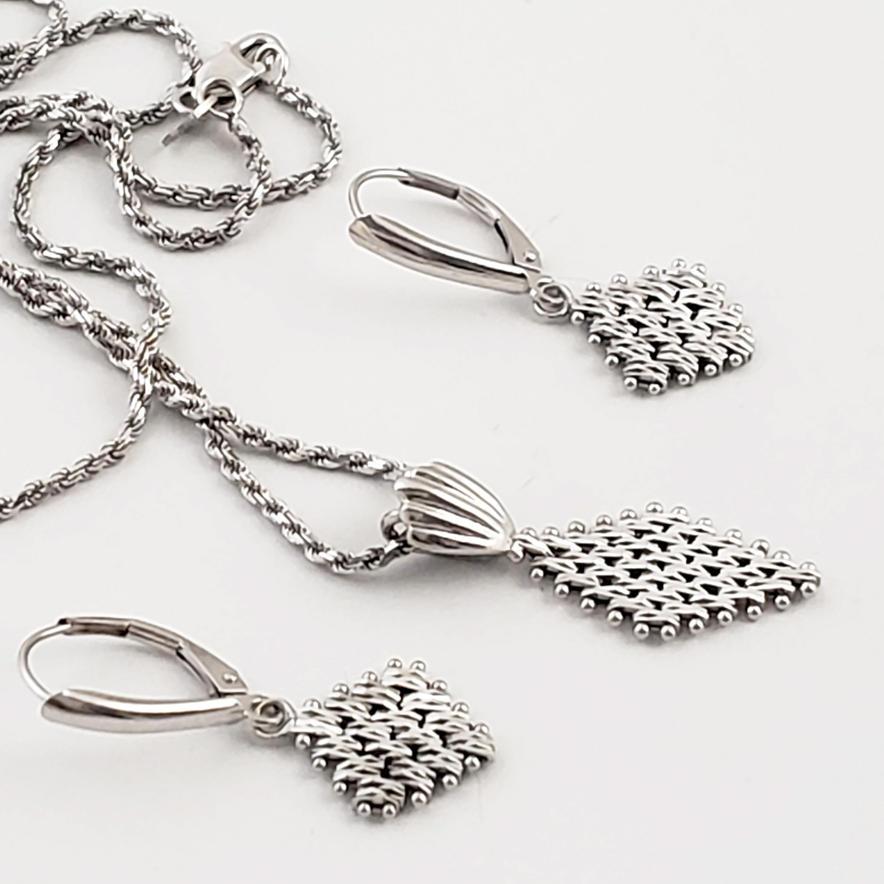 14K White Gold Jewelry Set Necklace and Earrings Flexible | Etsy