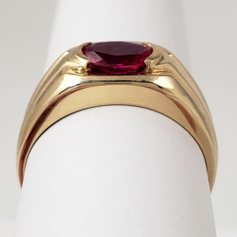 10K Gold & Synthetic Ruby Ring Vintage Unisex Ring Size 10 - Etsy