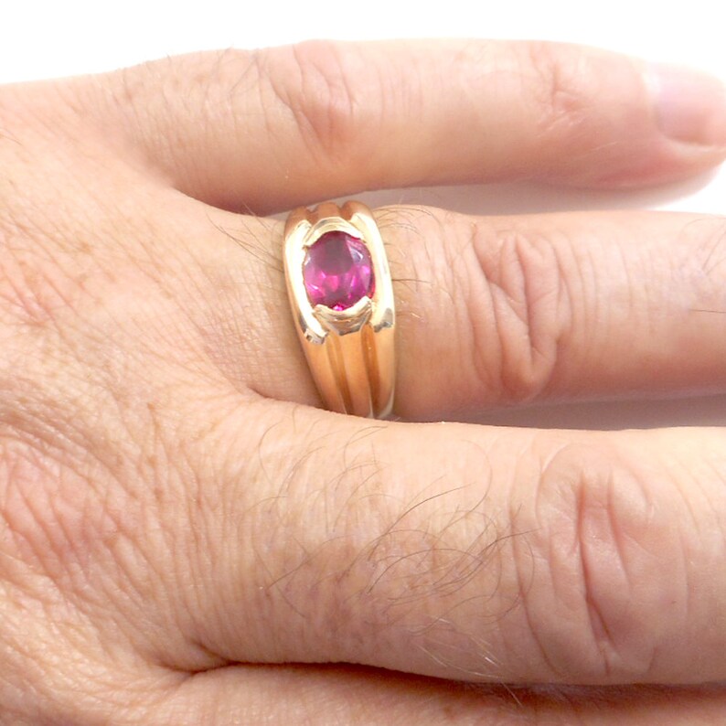 10K Gold & Synthetic Ruby Ring Vintage Mens Ring Sleek | Etsy
