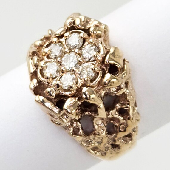 Vintage 14K Gold and Diamond Nugget Texture Ring - .5… - Gem
