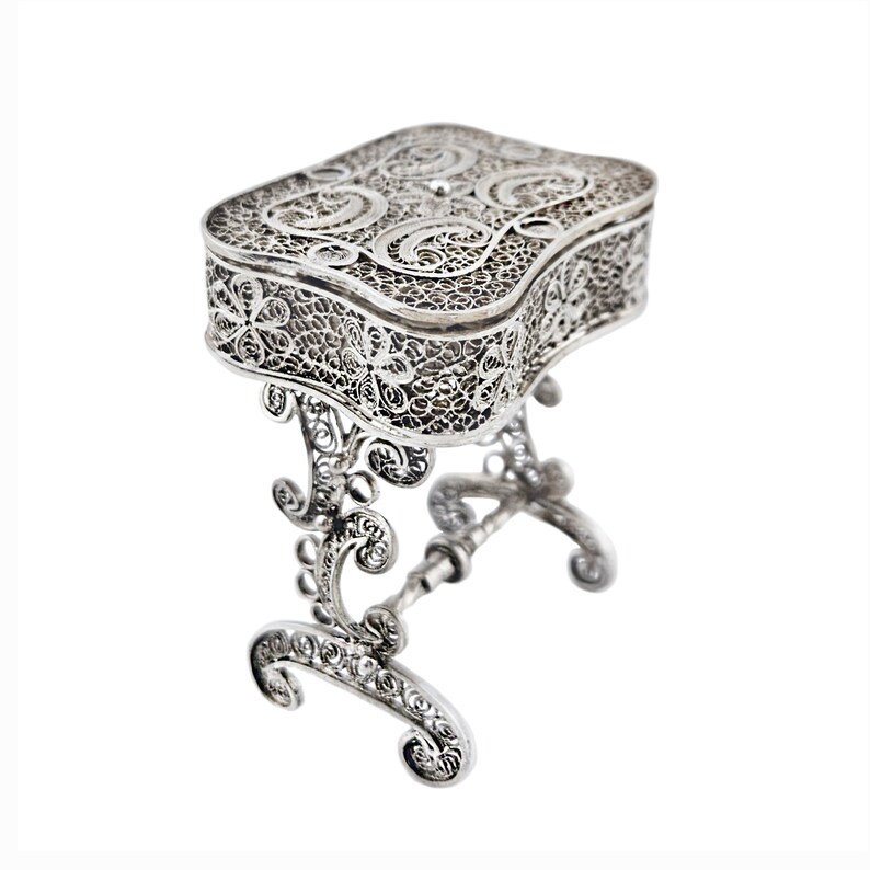 Vintage Silver Filigree Miniature Desk: Handcrafted Dollhouse Furniture ...