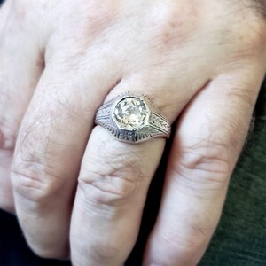 Vintage Mens Sterling Silver and Glass Stone Ring With Decorative ...