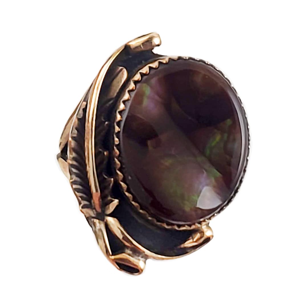 10K Gold & Fire Agate Ring - Signed Alfred Joe - Gold Southwestern Ring ...