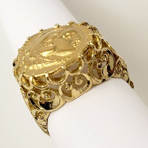 Solid 18K Gold Ancient Greek Coin Replica in Scroll Carved Ring - .25 ...