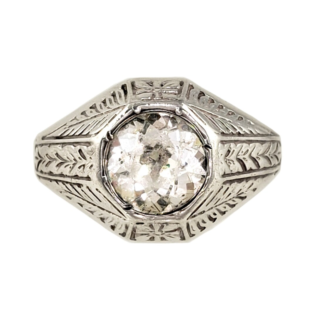 Vintage Mens Sterling Silver and Glass Stone Ring With Decorative ...