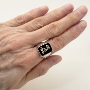 Vintage Monogram Ring in 10K White Gold and Black Onyx - Initial A ...